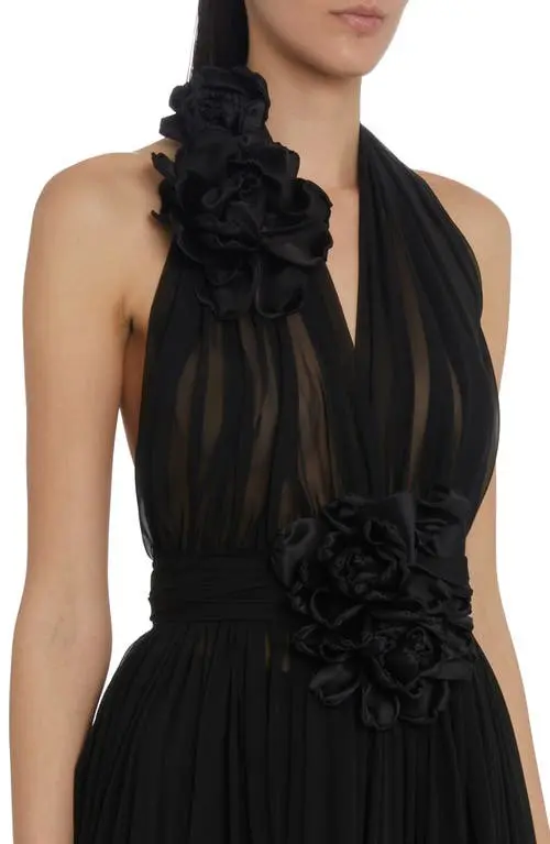 Dolce & Gabbana Halterneck Silk Chiffon Gown With Rosette Detail