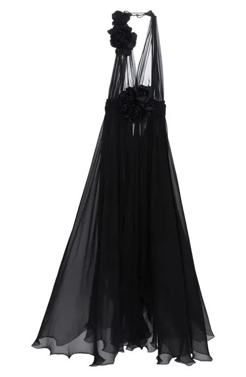 Dolce & Gabbana Halterneck Silk Chiffon Gown With Rosette Detail