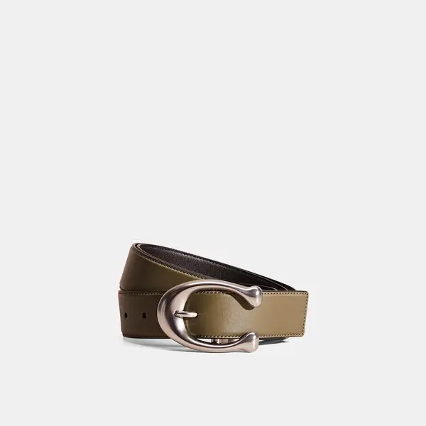 Coach Signature Buckle Cut-to-size Reversible Belt, 38mm - Army Green/black