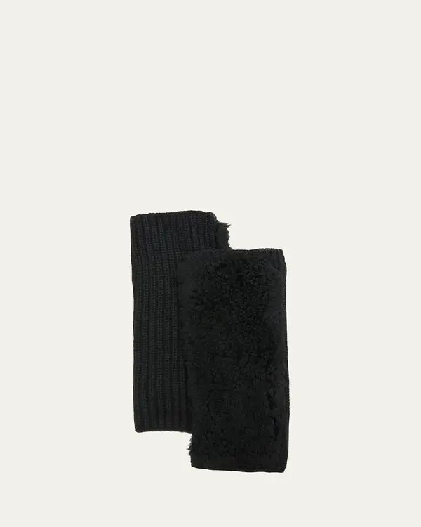 YVES SALOMON Cashmere Wool Knit Fingerless Gloves - Noir