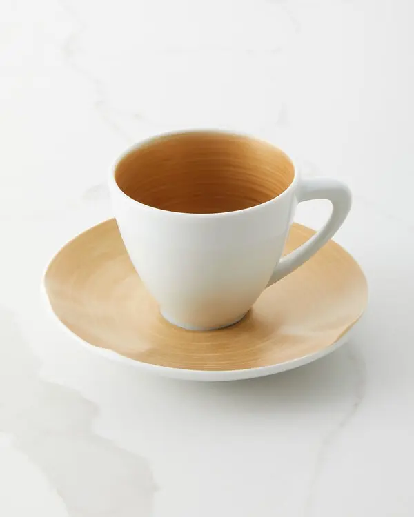 Neiman Marcus Brushstroke Espresso Cup & Saucer Set, Set Of 8 - Gold