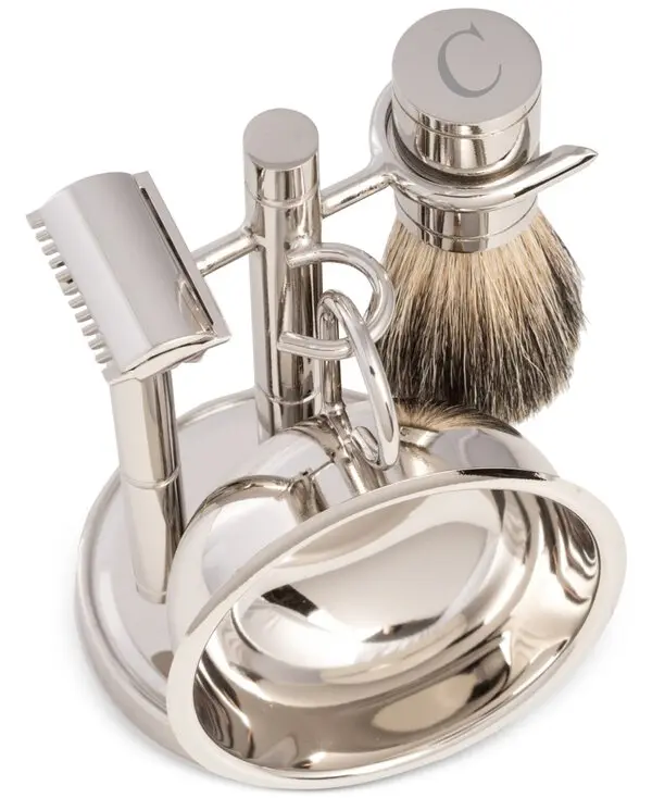 BEY-BERK Chrome Monogrammed Safety Razor & Brush Set - 'c'