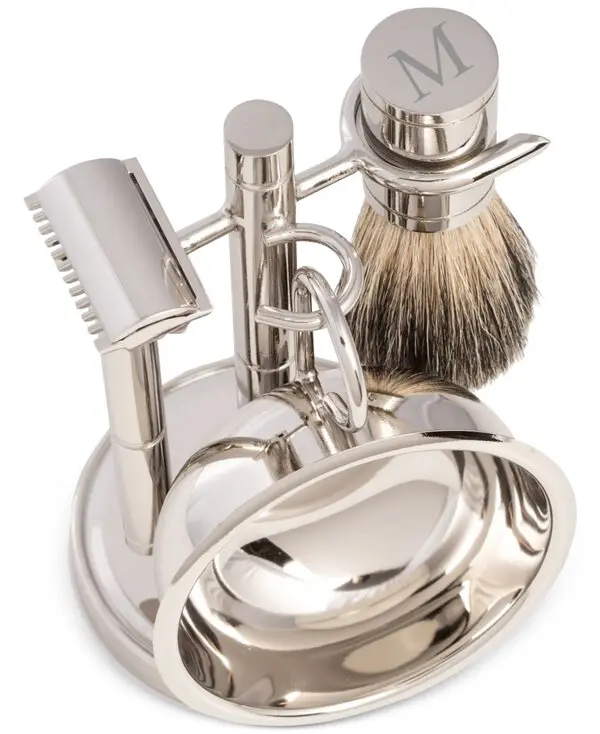 BEY-BERK Chrome Monogrammed Safety Razor & Brush Set - 'm'