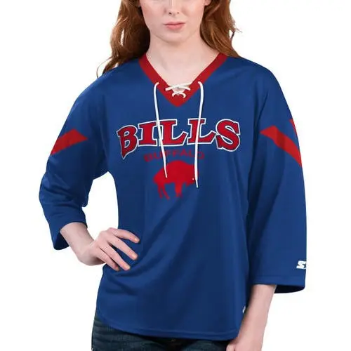 STARTER Buffalo Bills Rally Lace-up 3/4 Sleeve T-shirt