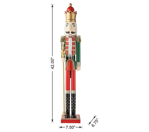 GLITZHOME 42'h Wooden Christmas King Nutcracker