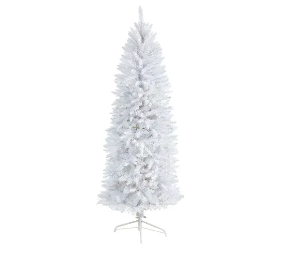 NEARLY NATURAL 6' Slim White Artificial Christm As Tree - One-color