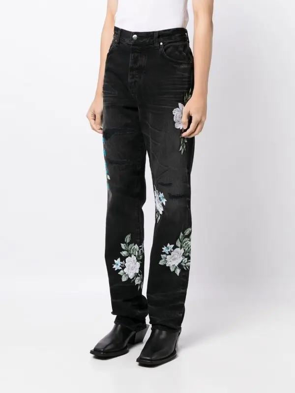 Amiri Floral-print Straight-leg Jeans