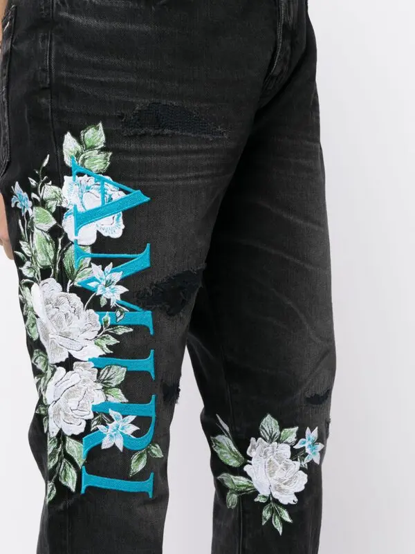 Amiri Floral-print Straight-leg Jeans