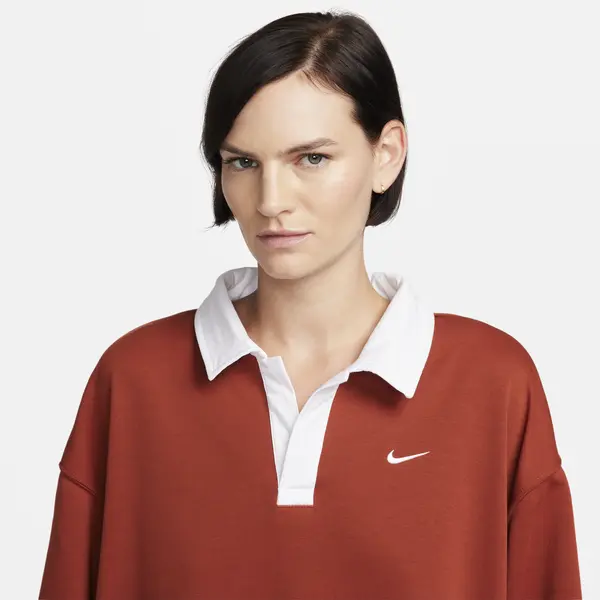 Nike Sportswear Essential Oversized Long-Sleeve Polo In Orange