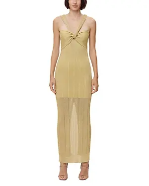 Herve Leger Metallic Textured Ribbed Gown In Met Gold - 60% Off |  Editorialist