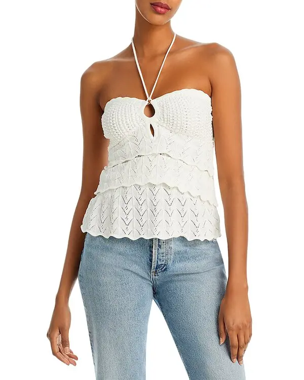 Aqua Crochet Halter Top Exclusive - White