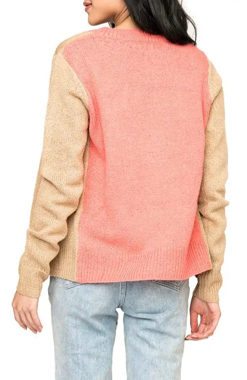 GIBSONLOOK Gigi Colorblock Cardigan - Natural Coral Rose