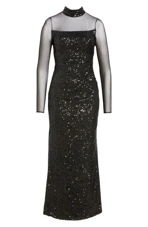 Eliza J Sequin Mesh Lace Long Sleeve Gown