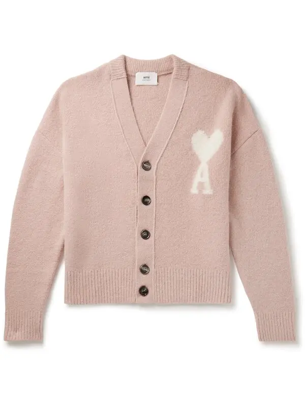 AMI Paris Logo-intarsia Alpaca-blend Cardigan