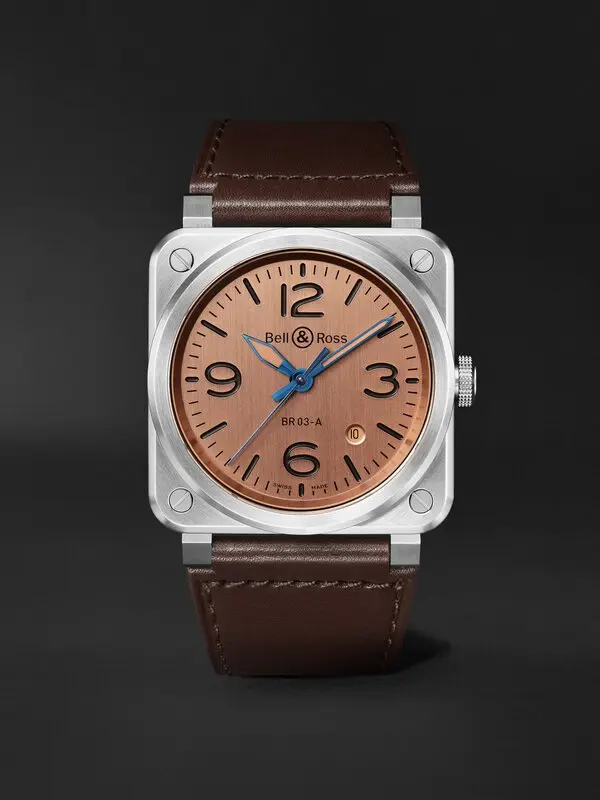 BELL & ROSS Br 03 Automatic 41mm Steel And Leather Watch - Metallic