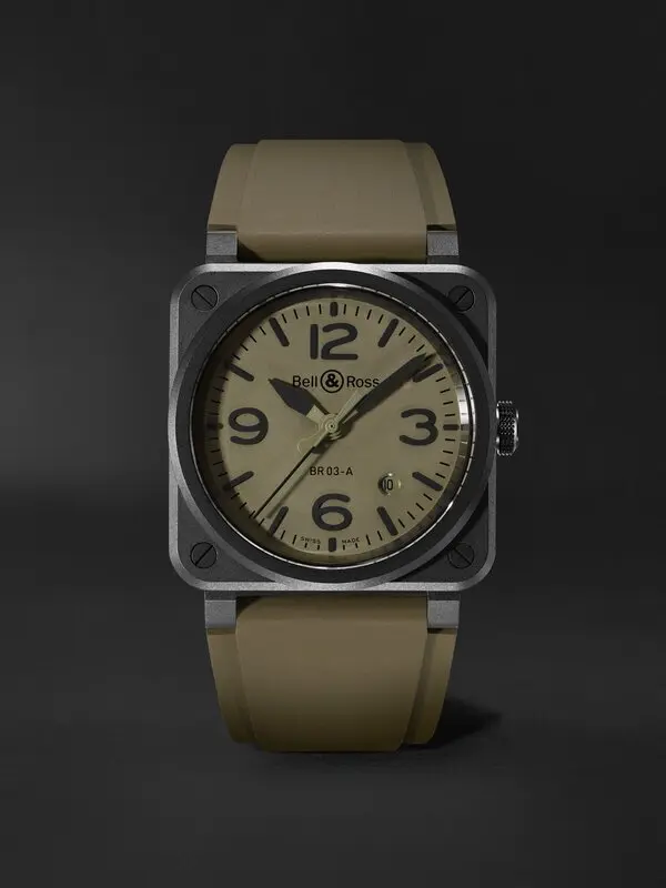 BELL & ROSS Br 03 Automatic 41mm Ceramic And Rubber Watch - Green