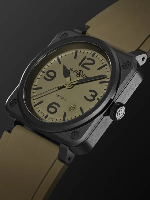 BELL & ROSS Br 03 Automatic 41mm Ceramic And Rubber Watch - Green