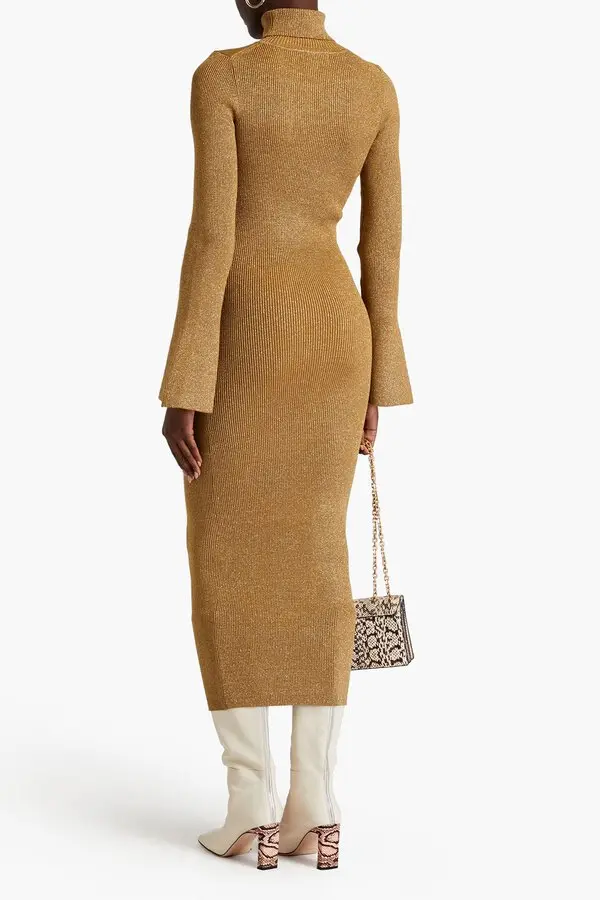 Ronny Kobo Metallic Ribbed-Knit Midi Dress In Camel - 85% Off | Editorialist