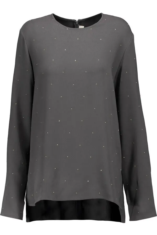 Stella McCartney Crystalembellished Crepe De Chine Top - Anthracite