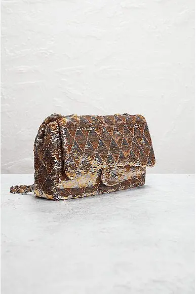 Chanel Sequin Flap Shoulder Bag In Metallic Gold