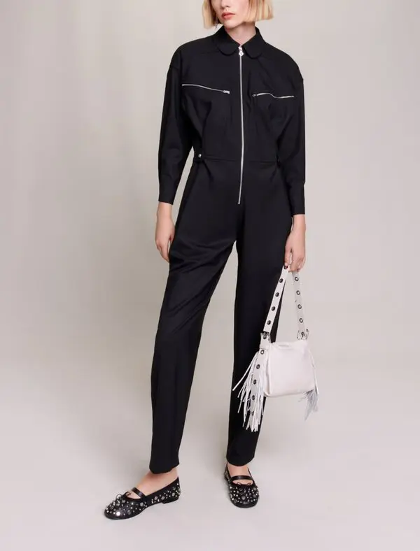 Maje Wide-leg Jumpsuit With Zip Fastening And Adjustable Waist