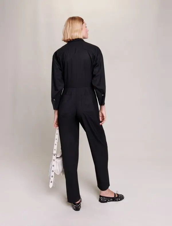 Maje Wide-leg Jumpsuit With Zip Fastening And Adjustable Waist