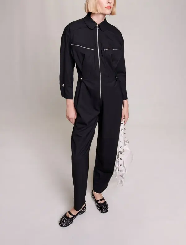 Maje Wide-leg Jumpsuit With Zip Fastening And Adjustable Waist