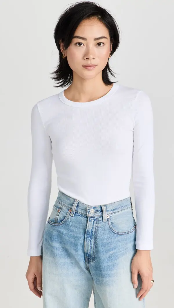 LESET Kelly Slim Fit Long Sleeve Top - White