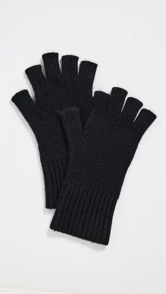 Vince Cashmere Blend Rib Knit Fingerless Gloves - Heather Black