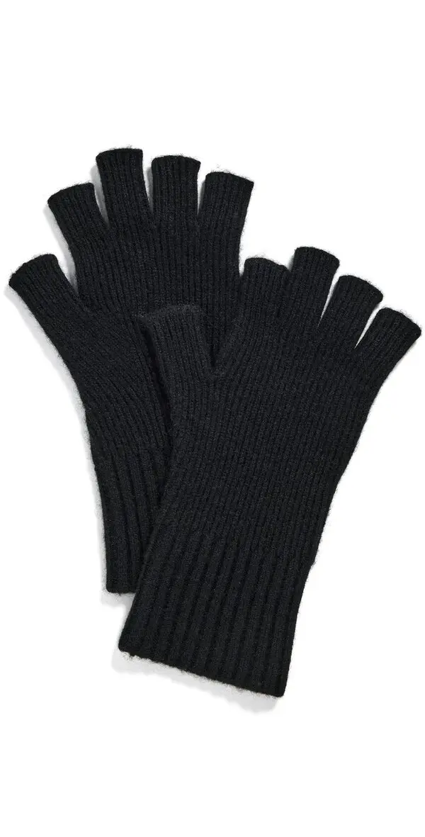 Vince Cashmere Blend Rib Knit Fingerless Gloves - Heather Black