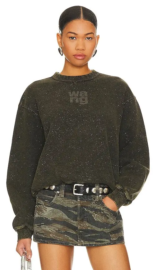 Alexander Wang Glitter Essential Terry Sweatshirt With Puff Logo In Army