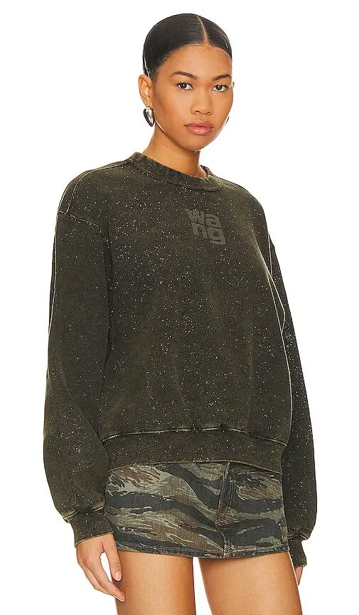 Alexander Wang Glitter Essential Terry Sweatshirt With Puff Logo In Army