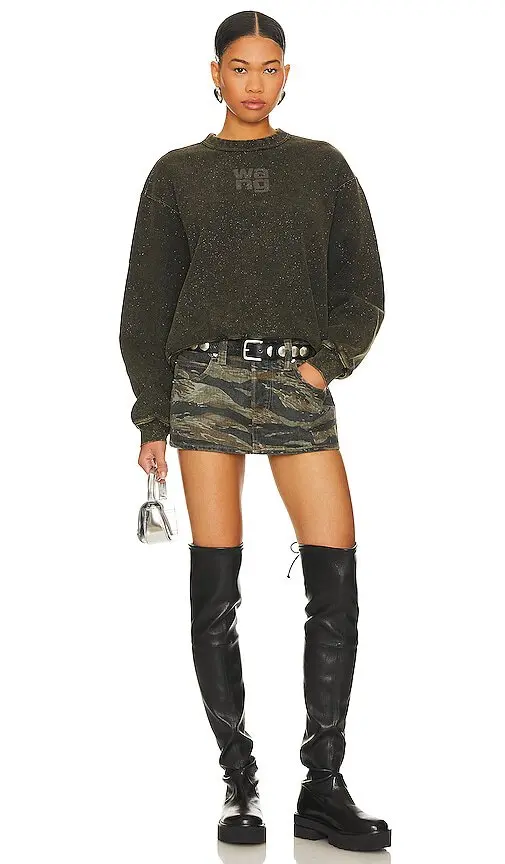 Alexander Wang Glitter Essential Terry Sweatshirt With Puff Logo In Army