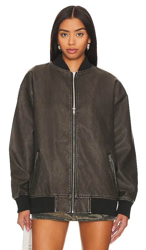 Superdown Ariel Faux Leather Bomber - Black
