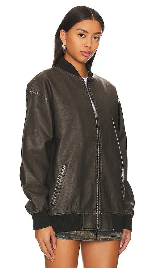 Superdown Ariel Faux Leather Bomber - Black