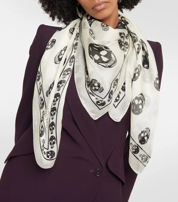 Alexander McQueen Skull Silk Scarf - White
