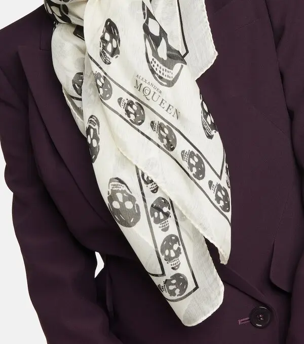 Alexander McQueen Skull Silk Scarf - White