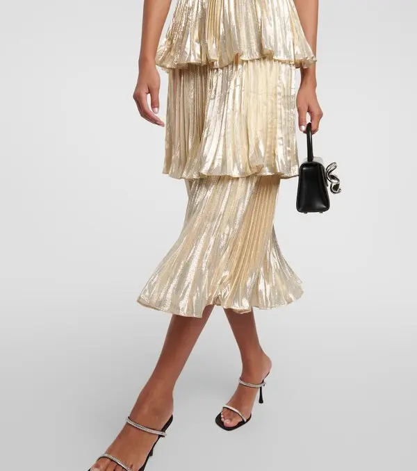 Self-Portrait Metallic Tiered Midi Dress In Gold - 30% Off | Editorialist