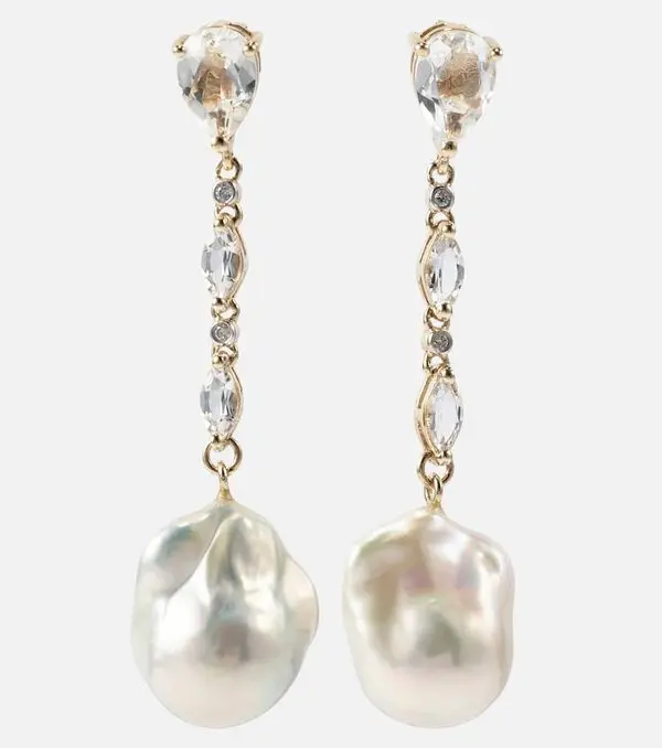Mateo 14kt Yellow Earrings With Diamonds, Topaz And Pearls - Gold
