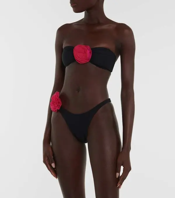 SAME Rose Applique Bandeau Bikini Top - Black