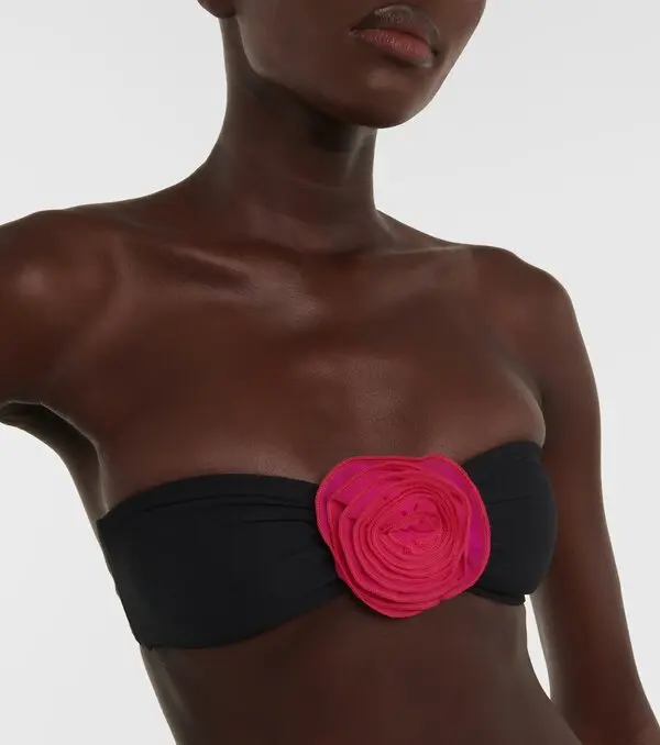 SAME Rose Applique Bandeau Bikini Top - Black