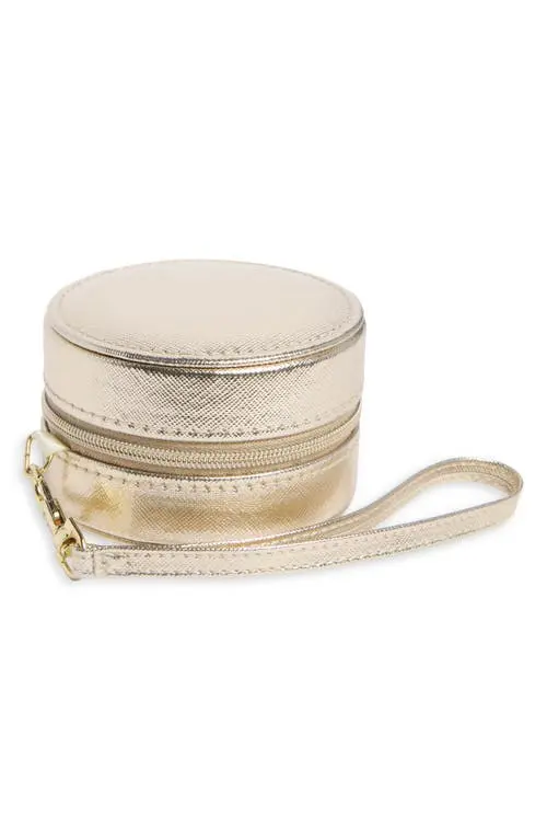 Nordstrom Mini Round Jewelry Box - Gold Metallic Saffiano