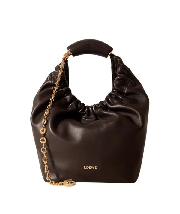 Loewe Chain-embellished Gathered Leather Shoulder Bag - Brown