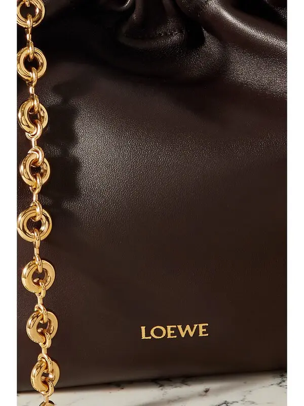 Loewe Chain-embellished Gathered Leather Shoulder Bag - Brown