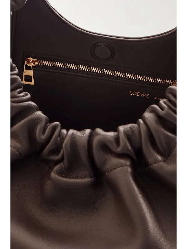 Loewe Chain-embellished Gathered Leather Shoulder Bag - Brown