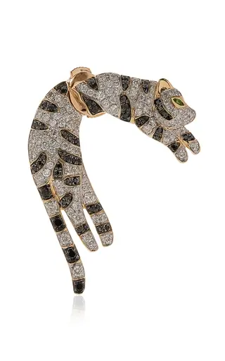 Yvonne Léon Feline 9k Yellow Gold Tsavorite, Diamond Single Earring