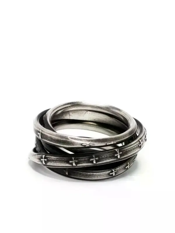 Werkstatt:München Wound Unite Embossed-cross Layered Ring - Silver