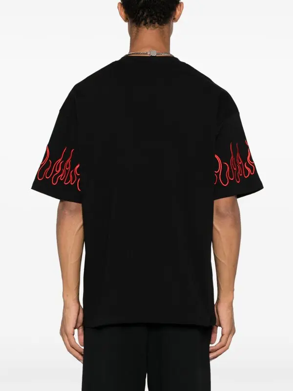 Vision Of Super Flames-Embroidered Cotton T-Shirt - Black