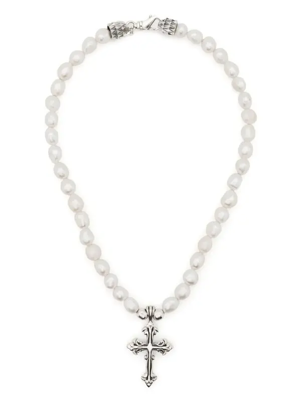 Emanuele Bicocchi Cross Pendant Pearl Necklace - Silver