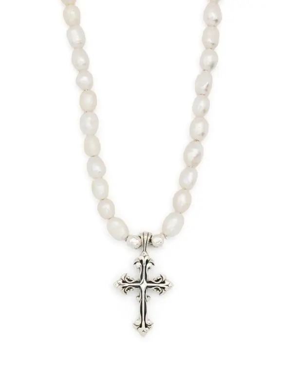 Emanuele Bicocchi Pearl Necklace With Cross Pendant - White